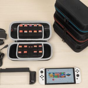 ButterFox Switch Carrying Case for Nintendo Switch OLED, Fits Charger, Joy Con Grip, 18 Games and Protective Case (Black/White)