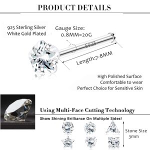 Sllaiss Sterling Silver Tiny Nose Rings Studs Set 22G 20G Multi-style CZ Bone Nose Piercing Jewelry for Women Men 3mm