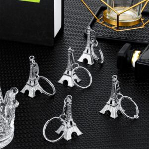 Junkin 30 Pieces Eiffel Tower Keychain Retro Keychain Decorations Purse Charms Statue Model Prom Keychain French Souvenirs (Silver)