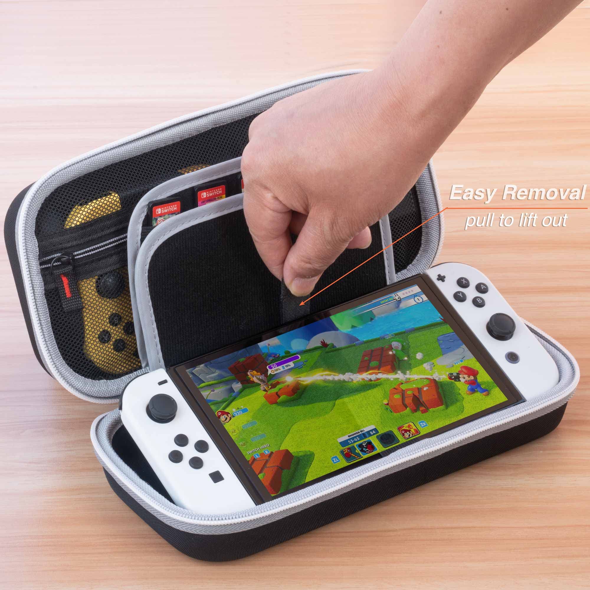 ButterFox Switch Carrying Case for Nintendo Switch OLED, Fits Charger, Joy Con Grip, 18 Games and Protective Case (Black/White)