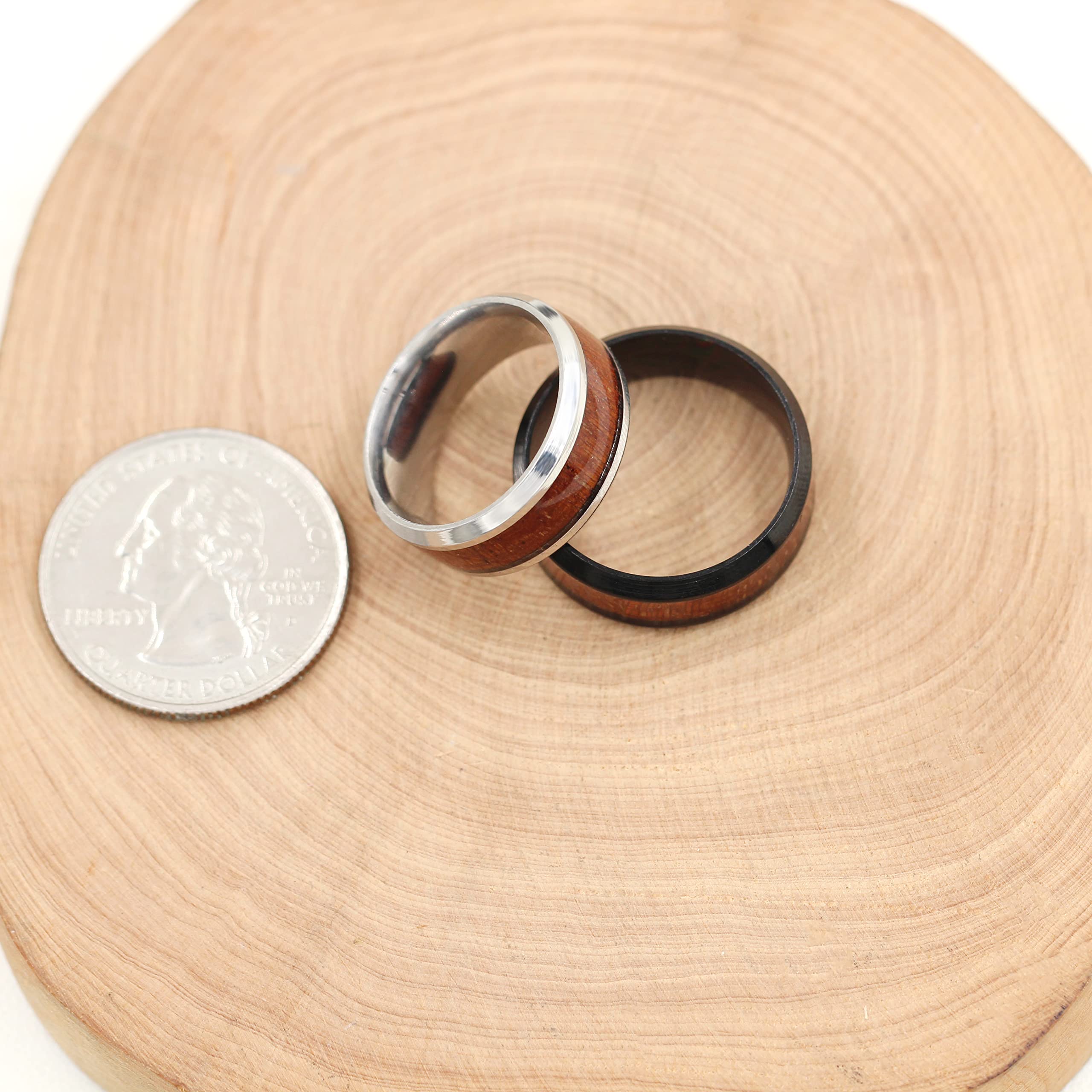 Uloveido His and Hers Stainless Steel Wedding Band Wood Inlay Engagement Couple Rings for Women Y1539 (Steel, Size 9)