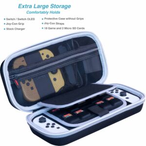 ButterFox Switch Carrying Case for Nintendo Switch OLED, Fits Charger, Joy Con Grip, 18 Games and Protective Case (Black/White)