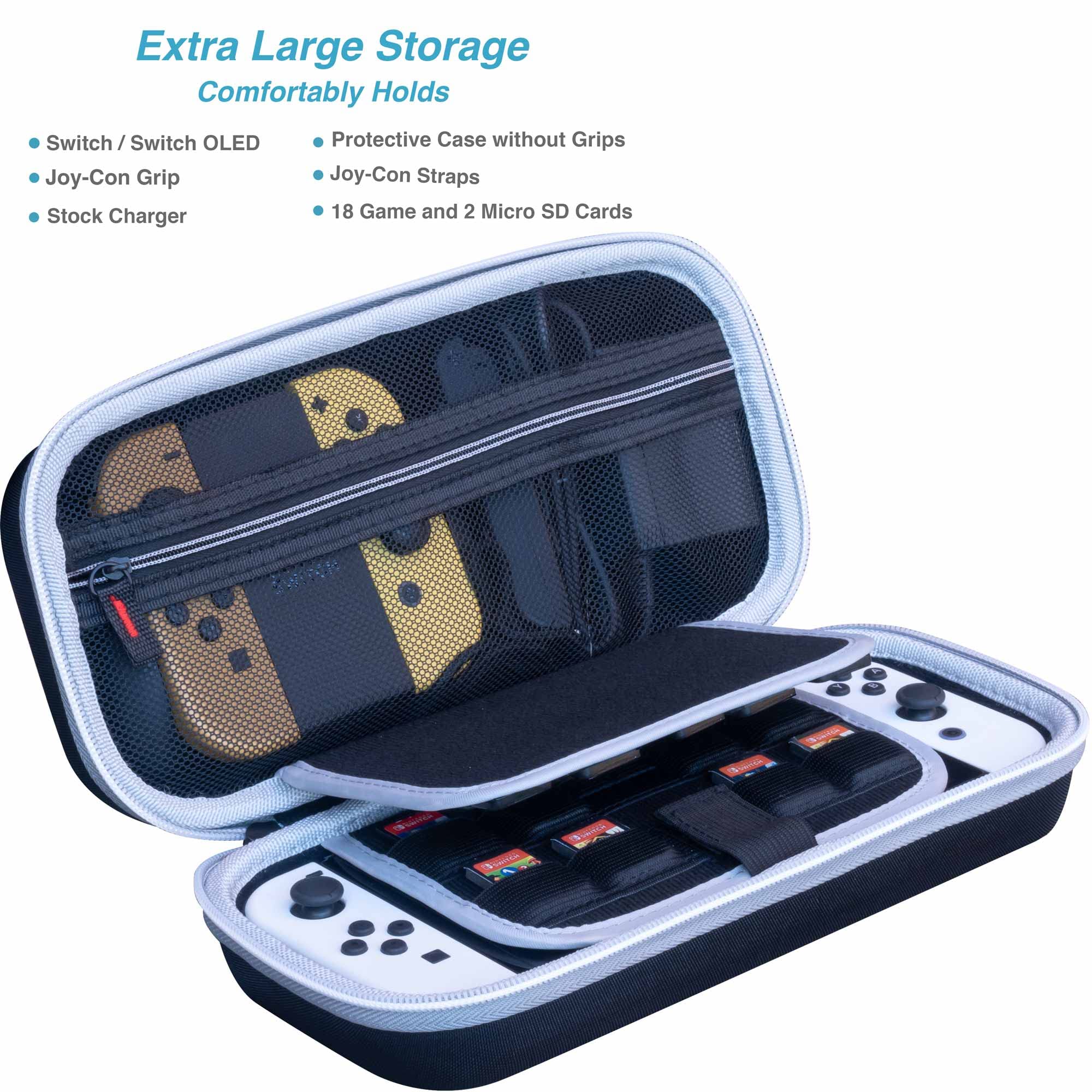 ButterFox Switch Carrying Case for Nintendo Switch OLED, Fits Charger, Joy Con Grip, 18 Games and Protective Case (Black/White)