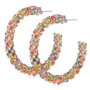 fashion rhinestone hoop earring women's gold plated crystal hoop earring bohemian colorful rainbow crystal wrapped hoop dangle earrings for women valentine's day gifts