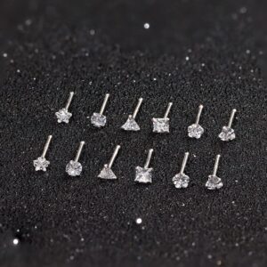 Sllaiss Sterling Silver Tiny Nose Rings Studs Set 22G 20G Multi-style CZ Bone Nose Piercing Jewelry for Women Men 3mm