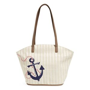 vera bradley women's straw tote bag, regatta anchor navy, one size