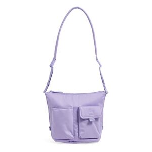 vera bradley women's cotton utility bucket crossbody purse, lavender petal - recycled cotton, one size