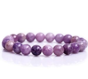 pachamama essentials natural gemstone bracelet 7-7.5 in stretch gems stones 8mm round - beads healing crystals quartz - chakra bracelet (lepidolite)