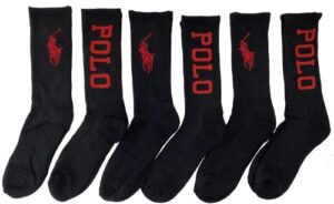 polo ralph lauren 6pk mixed crew athletic socks 6-12.5