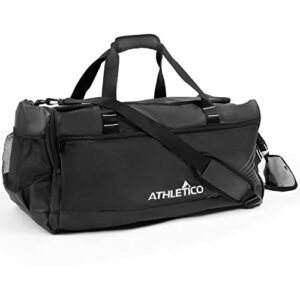 athletico sideline soccer duffle - soccer bag for basketball, volleyball & football | duffel includes separate cleat compartment (black)