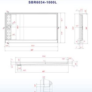 WOODBRIDGE SBR6034-1000L-BN Shower Base, 60"x 34", White with Brushed Nickel Cover