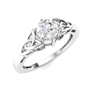 MOONEYE Celtic Knot 5 MM Round Moissanite Diamond 925 Sterling Silver Mother's Day Ring (White Gold Plated, 11)