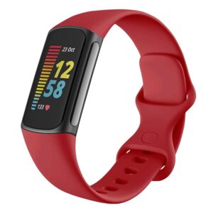 qimela liquid silicone watch band compatible with fitbit charge 5 bands for women men,sport waterproof soft strap replacement wristbands for charge 5 fitness tracker (large, red)