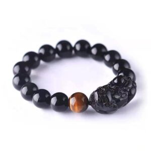 ttxshyh black obsidian bracelet,feng shui black obsidian wealth bracelet for women men stretch obsidian bracelet with pixiu tiger eye stone attract wealth money and good luck