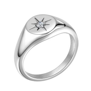 confede starburst ring for women girls stainelss steel sturdy north star cz ring stacking jewelry birthday gift size 7