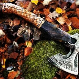 Forged Carbon Steel Viking Axe with Ashwood Shaft | Viking Axe Real Bearded Camping Axe with Leather Sheath | Best Birthday, Anniversary for him