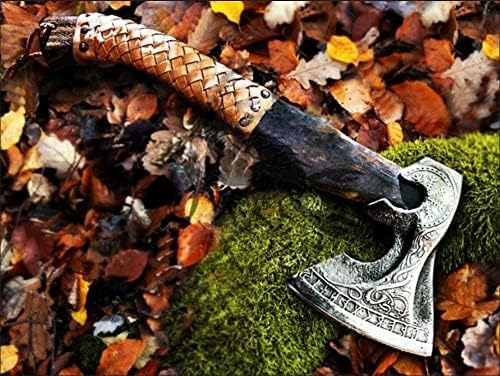 Forged Carbon Steel Viking Axe with Ashwood Shaft | Viking Axe Real Bearded Camping Axe with Leather Sheath | Best Birthday, Anniversary for him