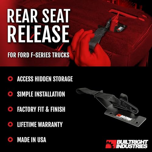 BuiltRight Industries Rear Seat Release with RED Strap for Ford F-150 (2009+), F-250/350 (2017+) - The Original, Made in USA…