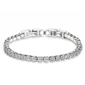 auoy dhof tennis bracelet titanium steel bracelet ladies bracelet double buckle adjustable aaa cubic zirconia (steel color (2))