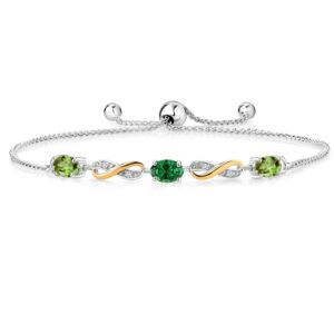 gem stone king 1.38 ct green peridot green created emerald 925 silver and 10k yellow gold lab grown diamond adjustable infinity bracelet for women mother's mom wife her