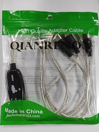 QIANRENON 5 Pin MIDI Music Editing Cable 1 in 1 Out MIDI to USB Adapter Cable for Piano Keyboard to PC/Mac/Laptop Silver 2m