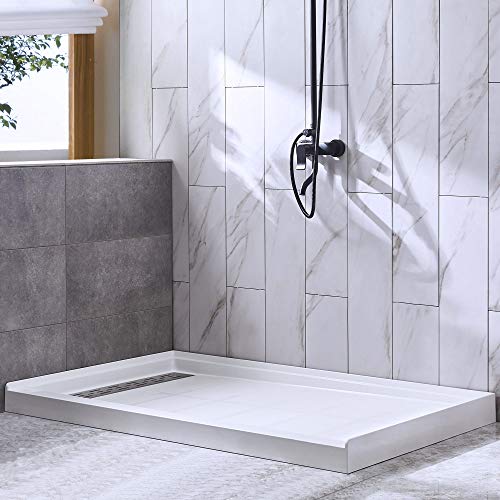 WOODBRIDGE SBR6034-1000L-BN Shower Base, 60"x 34", White with Brushed Nickel Cover