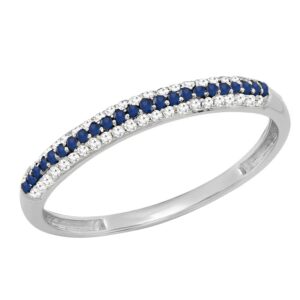 dazzlingrock collection round blue sapphire & white diamond anniversary wedding band for women | 10k white gold, size 8