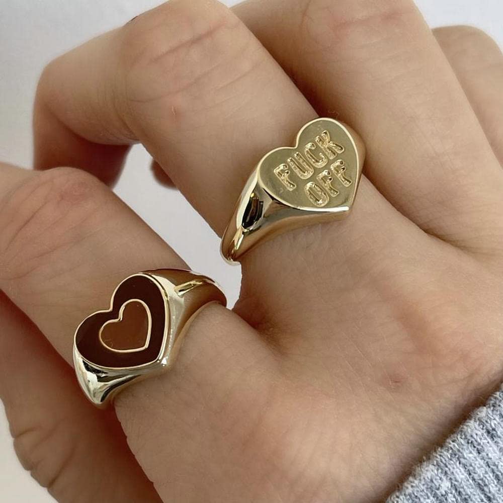 Personalized Encouragement Words Heart Band Ring for Women Inspirational Finger Tail Ring Knuckle Expandable Adjustable Hypoallergenic Stacking Cool Dainty Fashion BFF Birthday Daughter Gifts Christmas (Silver)