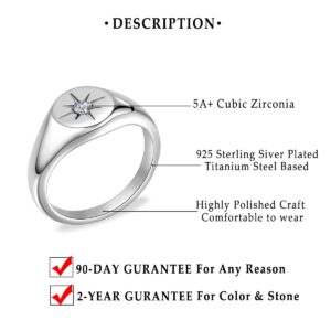 Confede Starburst Ring for Women Girls Stainelss Steel Sturdy North Star CZ Ring Stacking Jewelry Birthday Gift Size 7