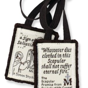 Pack of 2 - Scapulars Catholic Necklace (Traditional Brown Wool, Double Stitched) Our Lady Of Mount Carmel and Saint Simon Stock - Made in the USA