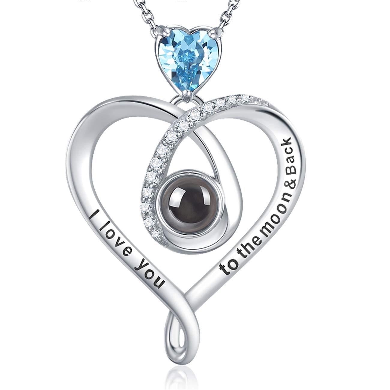 Birthday Gifts for Wife Blue Topaz Jewelry I Love You Necklace 100 Languages to the Moon and Back Sterling Silver Women