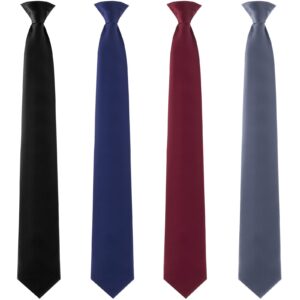 4 pcs men's clip-on ties solid color men's tie pre tied clip on ties for men men's clip on necktie men's button ties (black, grey, navy blue, wine red)