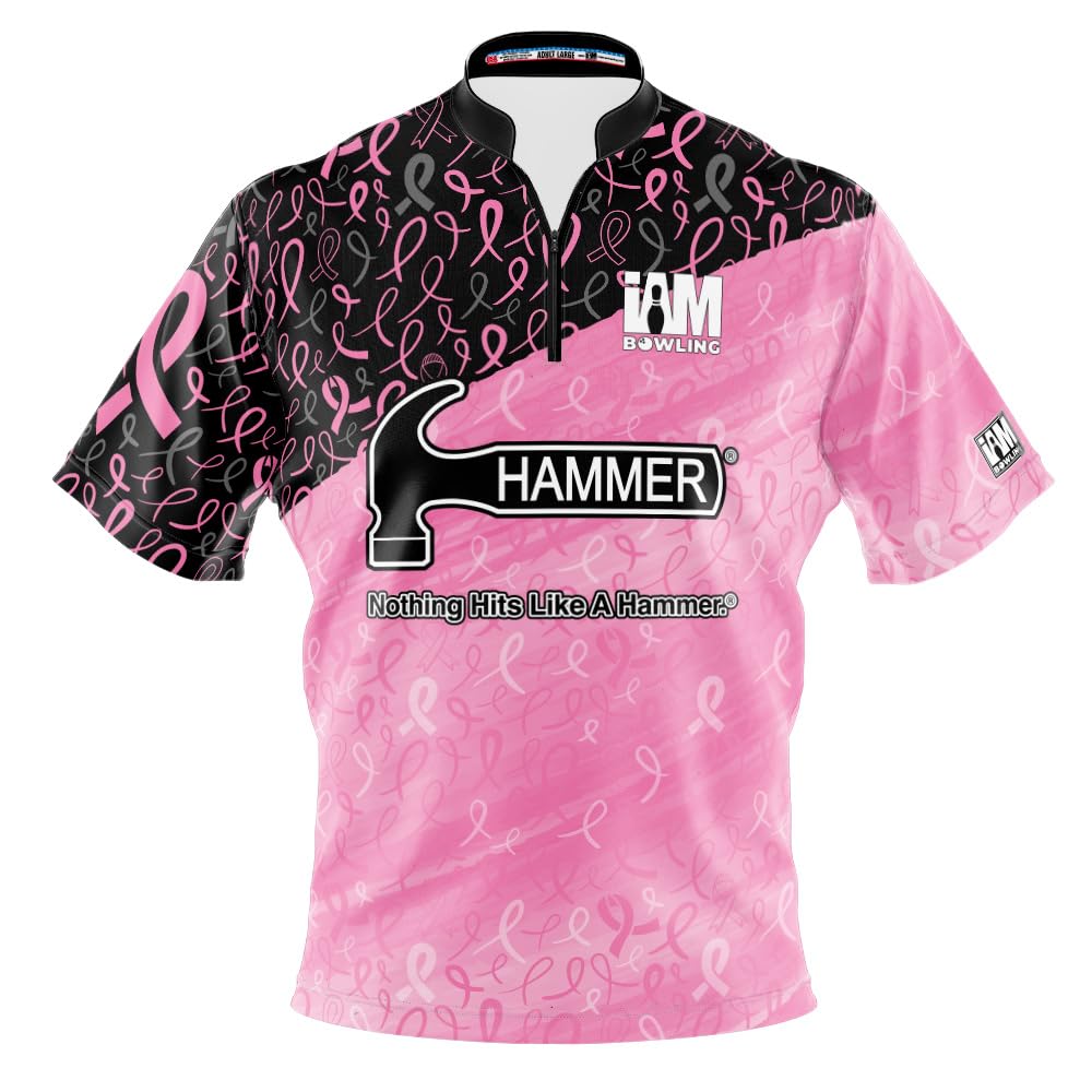 Logo Infusion Dye-Sublimated Bowling Jersey (Sash Collar) - I AM Bowling Fun Design 2036-HM - Hammer - Breast Cancer (Medium) Multicolored