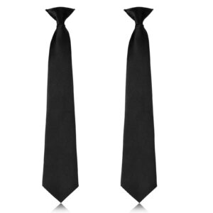 2 pieces men's clip on ties solid color clip on ties pre tied neckties for office school uniforms(black,18 inches)