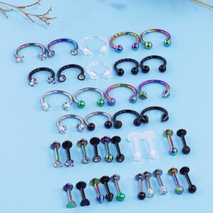 Vsnnsns 16G Lip Rings Stainless Steel Horseshoe Labret Monroe Lip Rings Nail Cartilage Tragus Helix Earrings Studs Septum Ring Medusa Piercing Jewelry Retainer for Women Men Black Rainbow 8mm