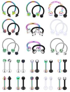 vsnnsns 16g lip rings stainless steel horseshoe labret monroe lip rings nail cartilage tragus helix earrings studs septum ring medusa piercing jewelry retainer for women men black rainbow 8mm