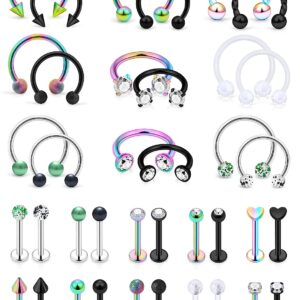 Vsnnsns 16G Lip Rings Stainless Steel Horseshoe Labret Monroe Lip Rings Nail Cartilage Tragus Helix Earrings Studs Septum Ring Medusa Piercing Jewelry Retainer for Women Men Black Rainbow 8mm