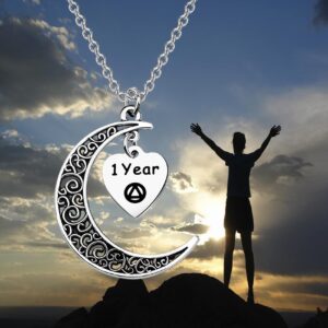 BEKECH AA Sobriety Anniversary Necklace 6 Month 1 Year 2 Year 3 Year Alcohol Addiction Recovery Gift for Stay Sober Warrior Sponser Men Women (silver 1 year)