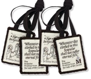 pack of 2 - scapulars catholic necklace (traditional brown wool, double stitched) our lady of mount carmel and saint simon stock - made in the usa