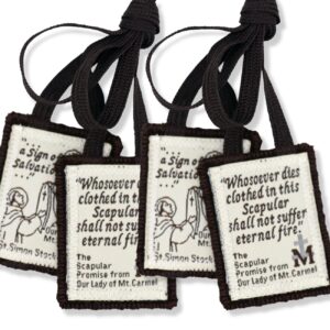 Pack of 2 - Scapulars Catholic Necklace (Traditional Brown Wool, Double Stitched) Our Lady Of Mount Carmel and Saint Simon Stock - Made in the USA