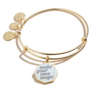 alex and ani connections expandable bangle for women, make your own magic charm, shiny gold finish, 2 to 3.5 in