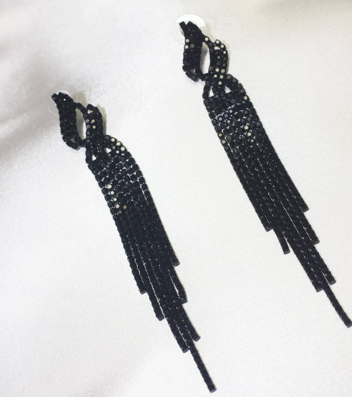 Black Chandelier Earrings for women,Long Earrings Dangle Dangling Bling Earring Crystal Rhinestone Statement Drop Tassels rhombus Earrings for Prom Fashion Jewelry