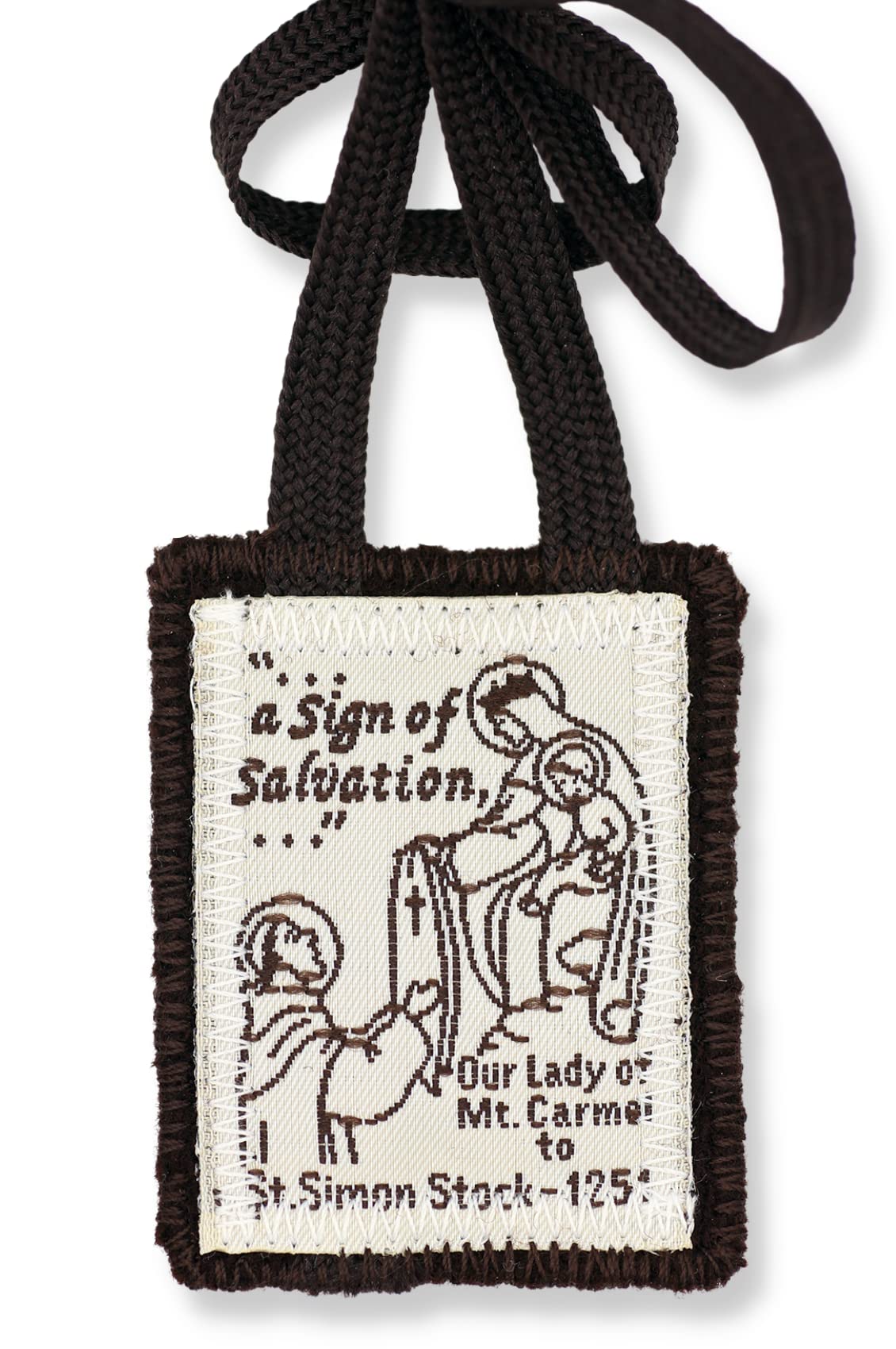 Pack of 2 - Scapulars Catholic Necklace (Traditional Brown Wool, Double Stitched) Our Lady Of Mount Carmel and Saint Simon Stock - Made in the USA