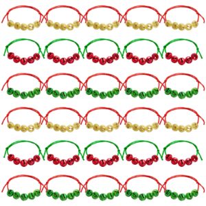 mifengda 30 pieces christmas jingle bell bracelets adjustable jingle bell wrist band green red and gold metal bells bracelets for christmas party gift