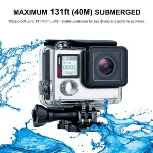 YALLSAME Waterproof Case for GoPro Hero 4 3 3+, 131ft Underwater Protective Housing Accessories Ideal for Scuba Diving, Snorkeling, Surfing, Dive Housing Case for GoPro 3 Plus 3 4 Black/Silver