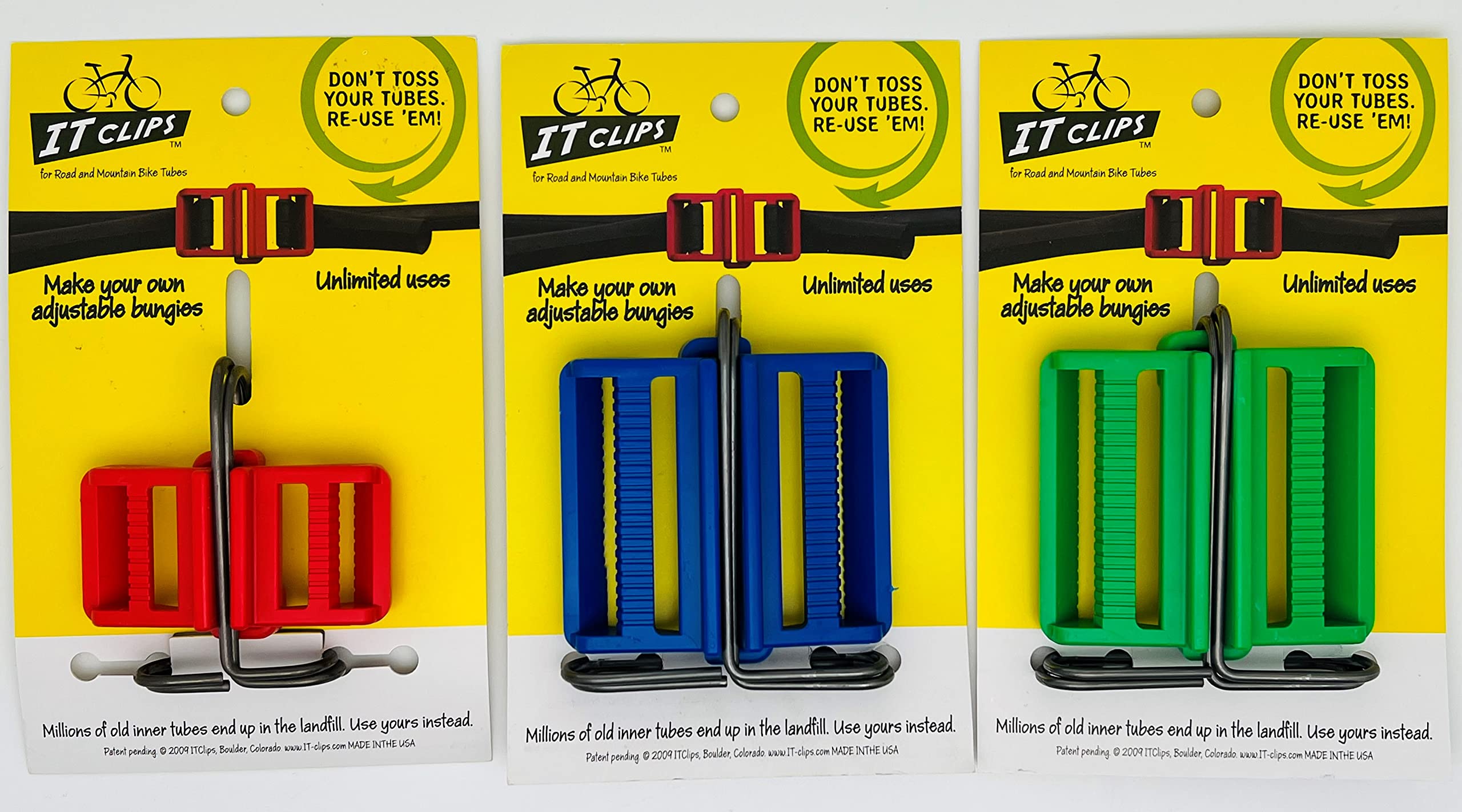 IT Clips: Make your own adjustable bungee cord and tie down straps using flat inner bicycle tubes (Road Bike and Mountain Bike size) (Green Mountain Bike Size)