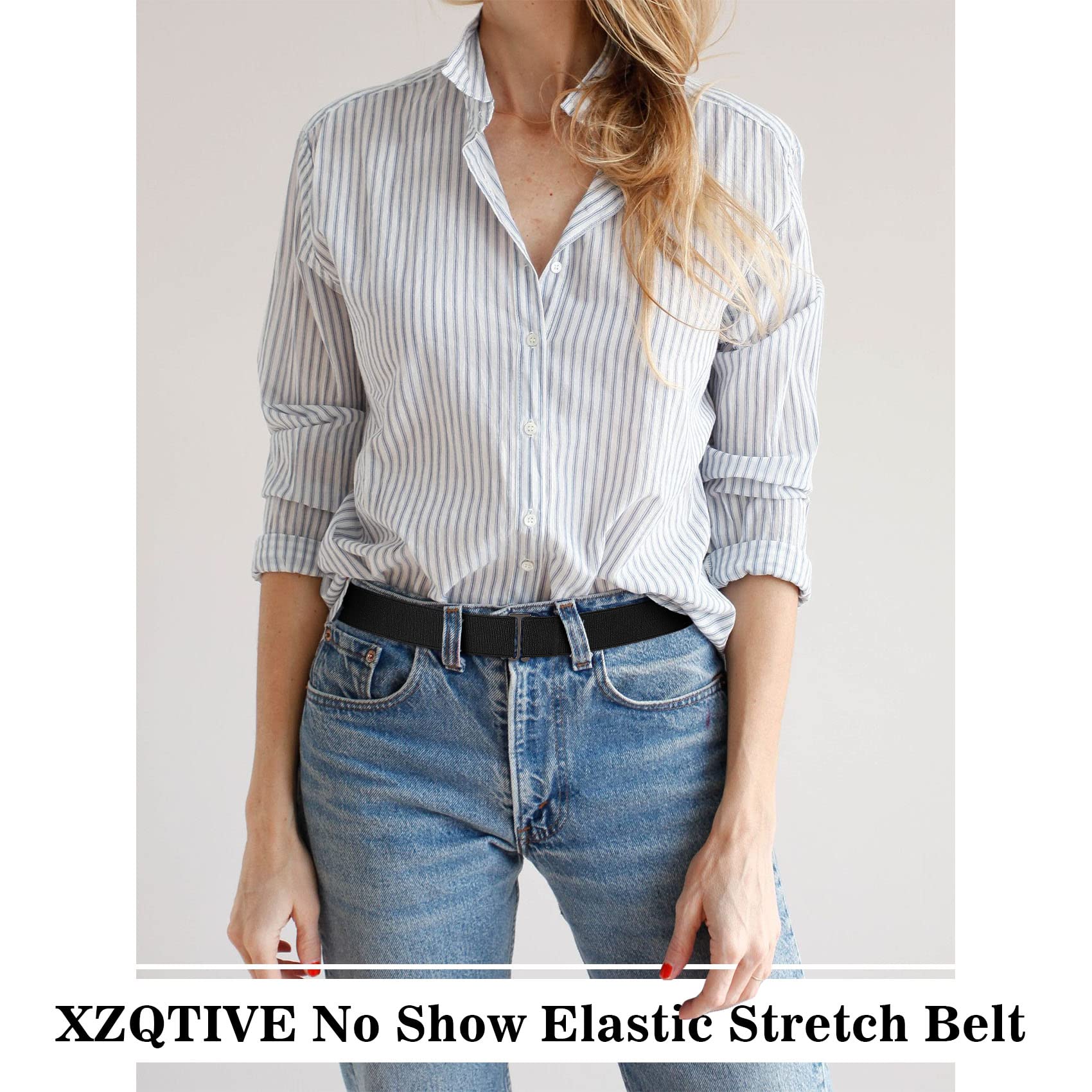 XZQTIVE 4 Pieces 6 Pieces Invisible No Show women Belt Stretch Elastic Adjustable with Flat Buckle for Jeans Pants Dresses