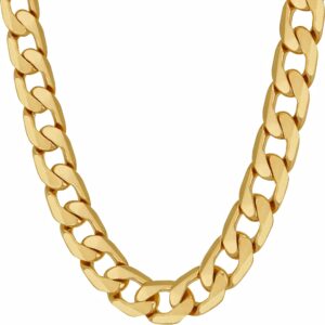 lifetime jewelry beveled cuban link curb chain necklaces 24k real gold plated (3mm, 6mm & 9.5mm) (22 inches, 9.5mm, gold)