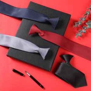 4 Pcs Men's Clip-on Ties Solid Color Men's Tie Pre Tied Clip on Ties for Men Men's Clip on Necktie Men's Button Ties (Black, Grey, Navy Blue, Wine Red)