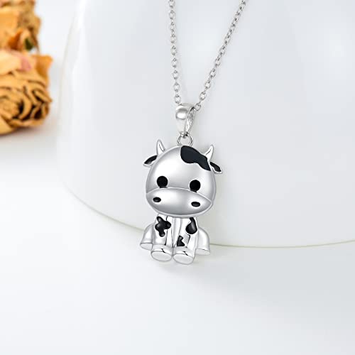 PROESS Cow Necklace Sterling Silver Cow Pendant Necklace Cow Jewelry Gifts for Women